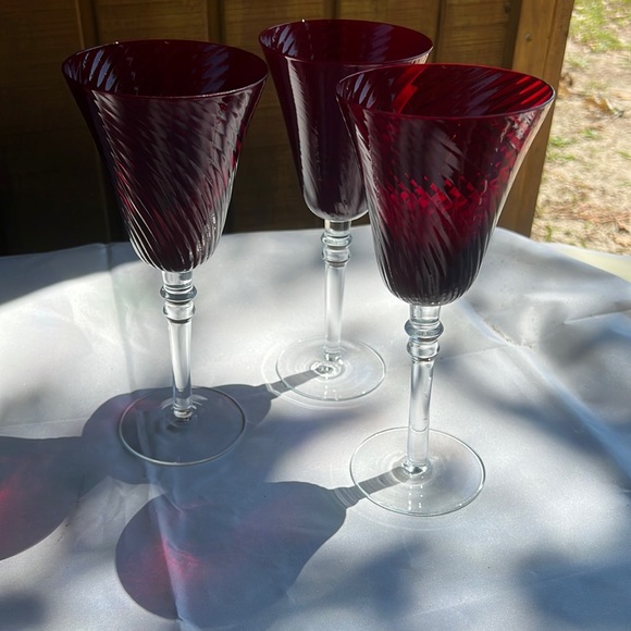 Dining | Vintage Ruby Red Goblets Bell Shaped With Swirl Bowl And Clear ...